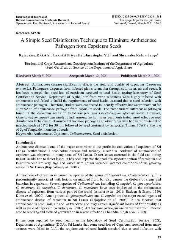 (PDF) A Simple Seed Disinfection Technique to Eliminate Anthracnose ...