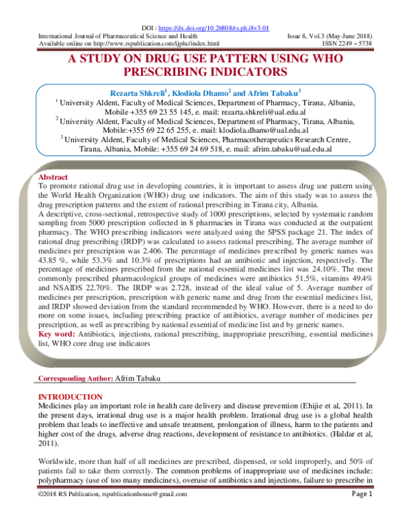 (PDF) A Study on Drug Use Pattern Using Who Prescribing Indicators