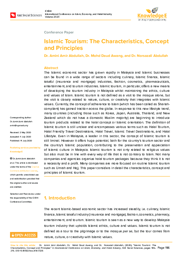 (PDF) Islamic Tourism: The Characteristics, Concept and Principles