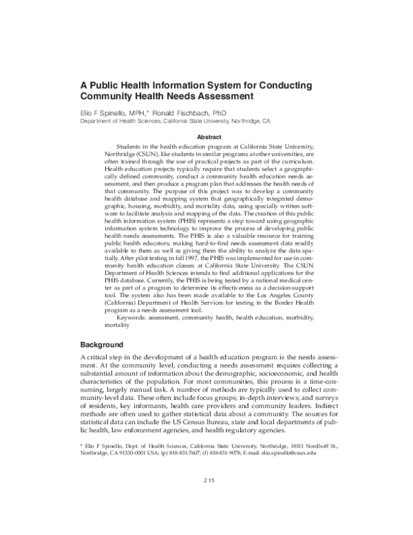 (PDF) A Public Health Information System for Conducting Community ...