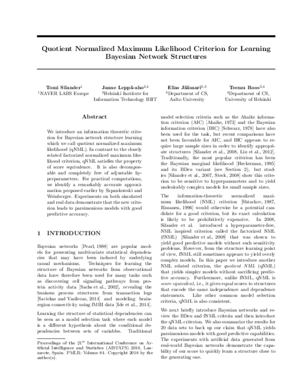(PDF) Quotient Normalized Maximum Likelihood Criterion for Learning ... (PDF) Quotient Normalized Maximum Likelihood Criterion for Learning ...