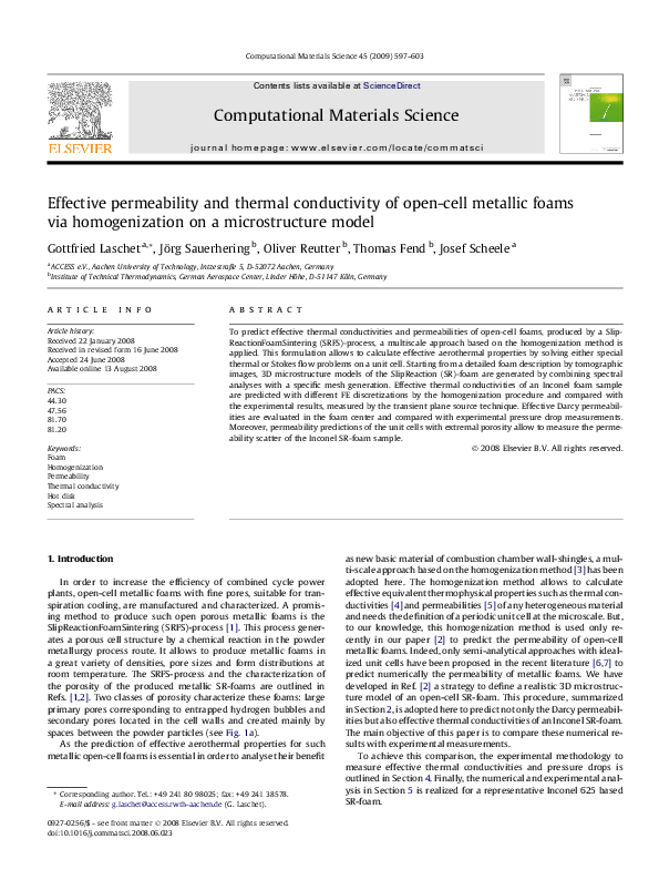 Pdf Effective Permeability And Thermal Conductivity Of Open Cell