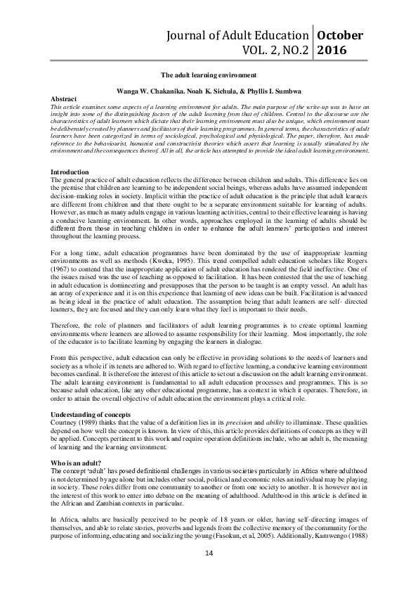 (PDF) The adult learning environment
