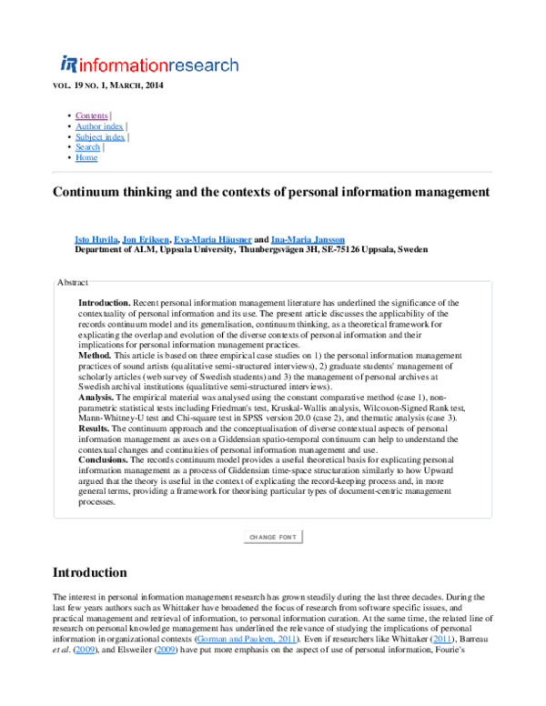 (PDF) Continuum thinking and the contexts of personal information ...