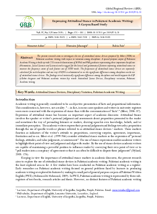 (PDF) Expressing Attitudinal Stance in Pakistani Academic Writing: A ...