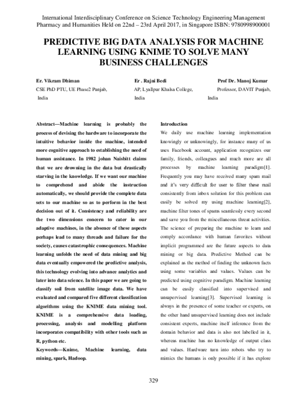 (PDF) Predictive Big Data Analysis for Machine Learning Using Knime to ...