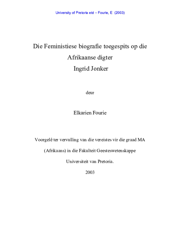 (PDF) Die feministiese biografie toegespits op die Afrikaanse digter ...