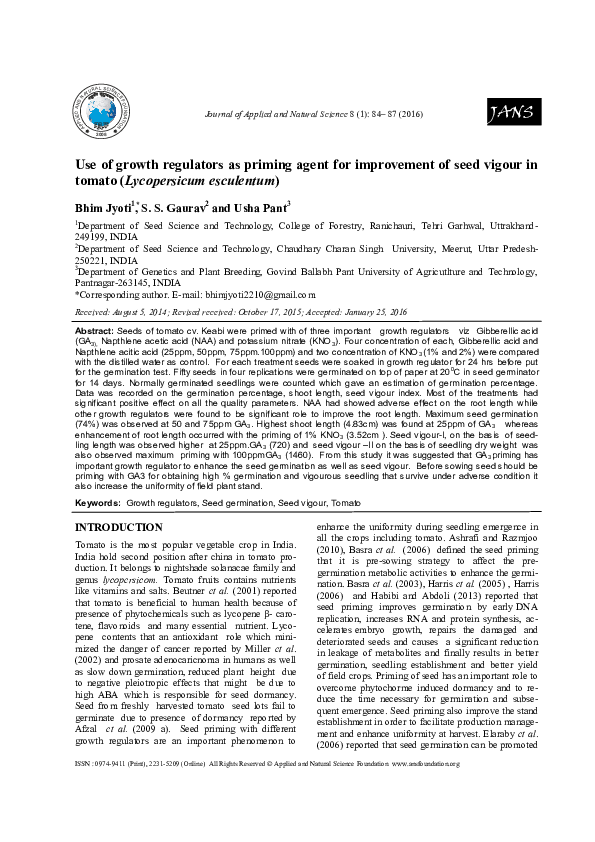 (PDF) Use of growth regulators as priming agent for improvement of seed vigour in tomato ...