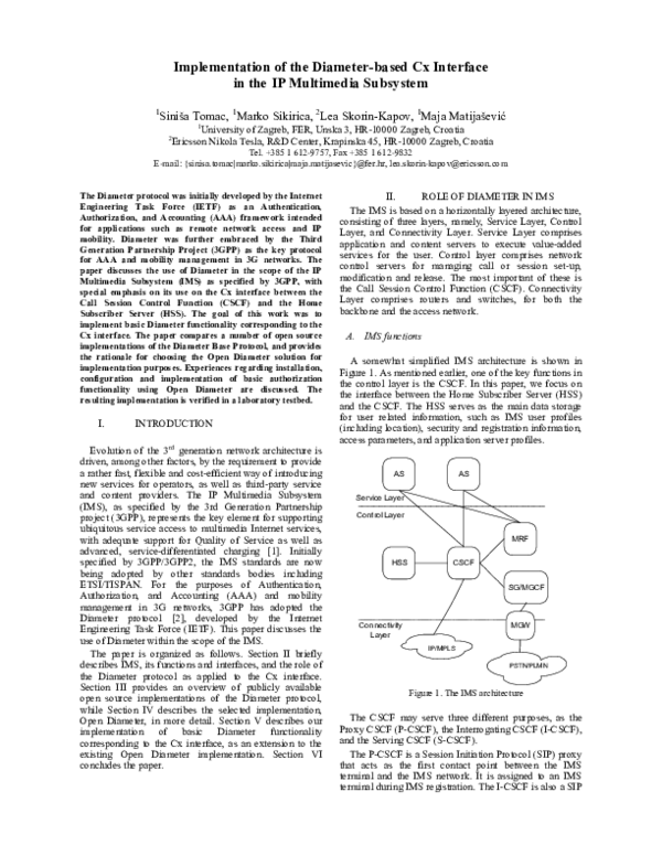 (PDF) Implementation of the Diameter-based Cx interface in the IP ...