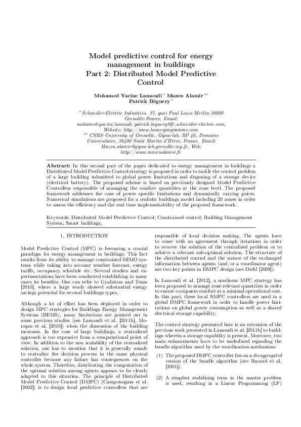 (PDF) Model predictive control for energy management in buildings Part ...
