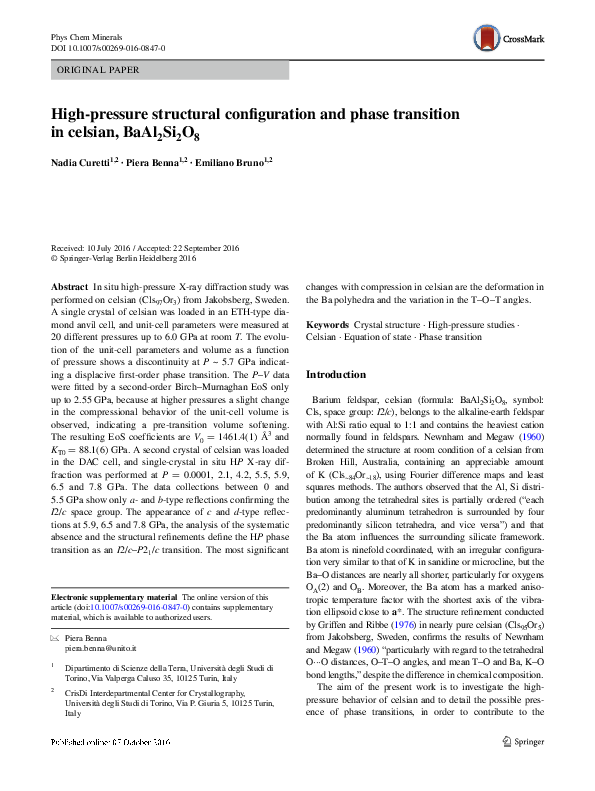 (PDF) High-pressure structural configuration and phase transition in celsian, BaAl2Si2O8