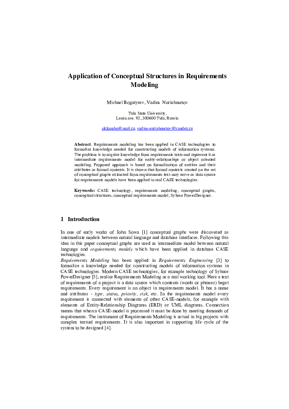 (PDF) Application of Conceptual Structures in Requirements Modeling