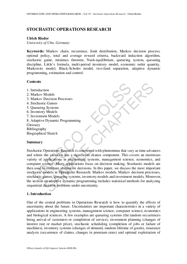 (PDF) Stochastic Operations Research