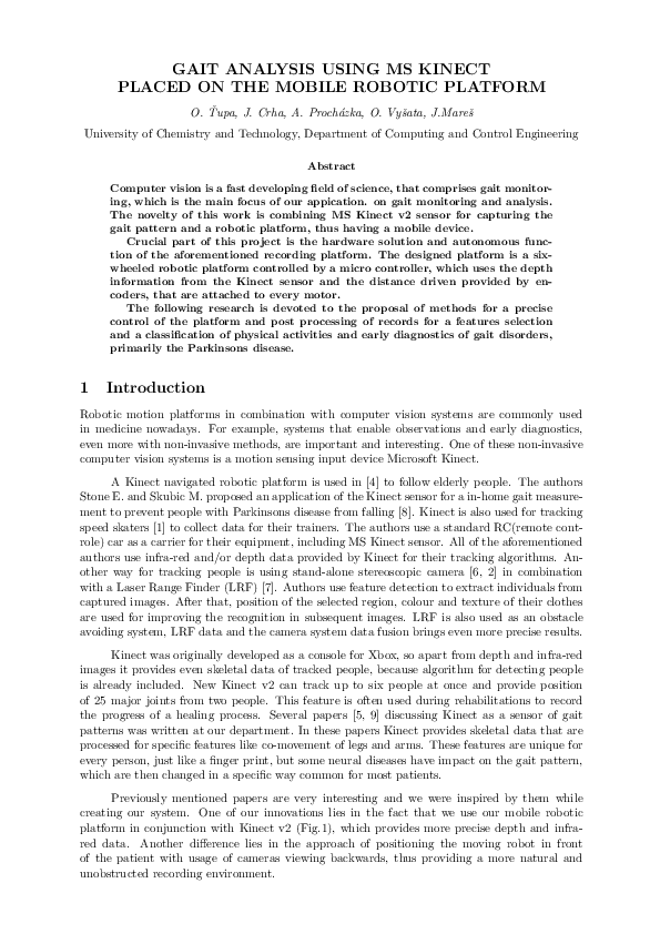 (PDF) Gait Analysis Using MS Kinect Placed on the Mobile Robotic Platform