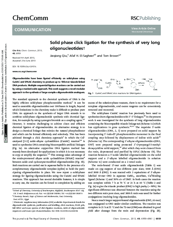 (PDF) Solid phase click ligation for the synthesis of very long ...