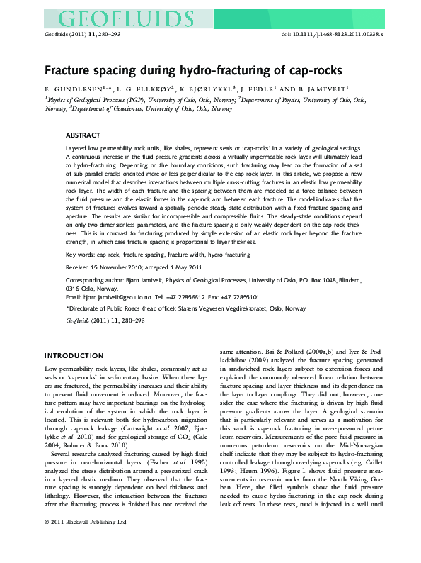 (PDF) Fracture spacing during hydro-fracturing of cap-rocks