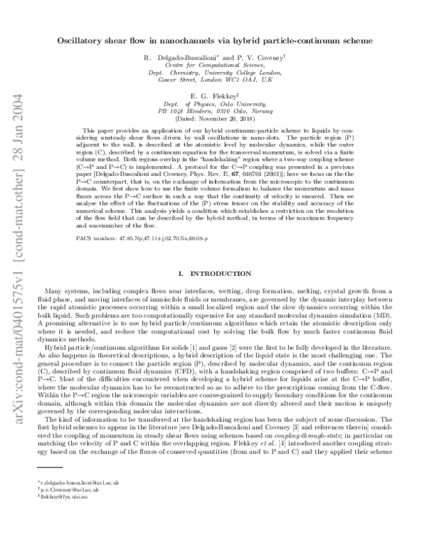 (PDF) Oscillatory shear flow in nanochannels via hybrid particle-continuum scheme