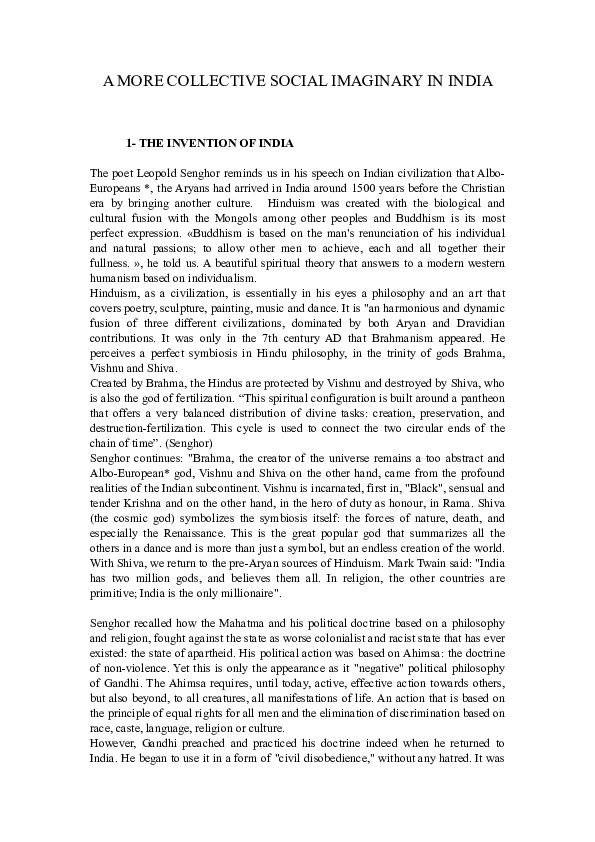 (PDF) A MORE COLLECTIVE SOCIAL IMAGINARY IN INDIA
