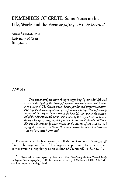 (PDF) Epimenides of Crete: Some Notes on his Life, Works and the Verse ...