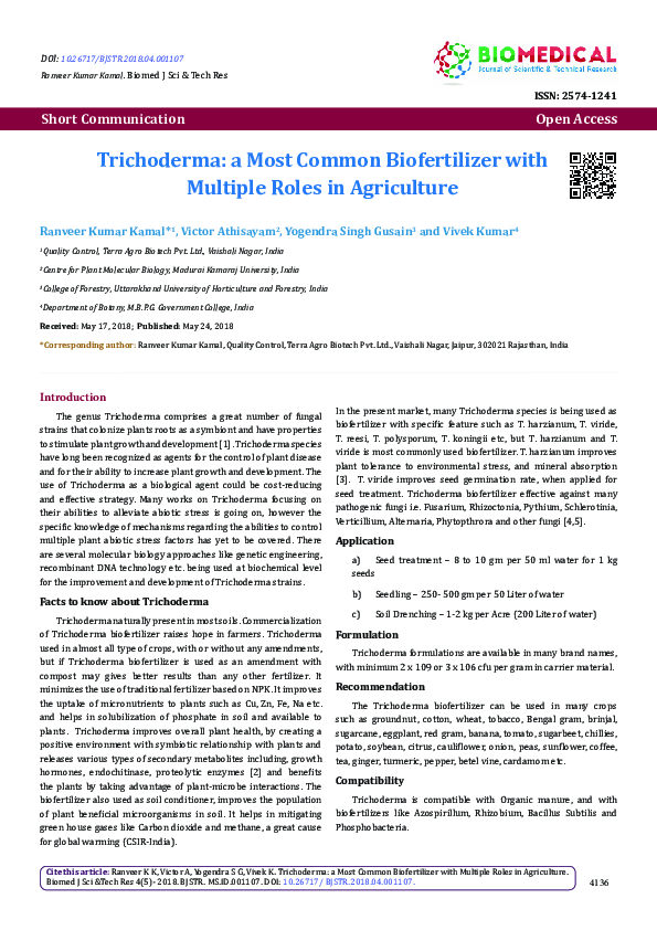 (PDF) Trichoderma: a Most Common Biofertilizer with Multiple Roles in ...