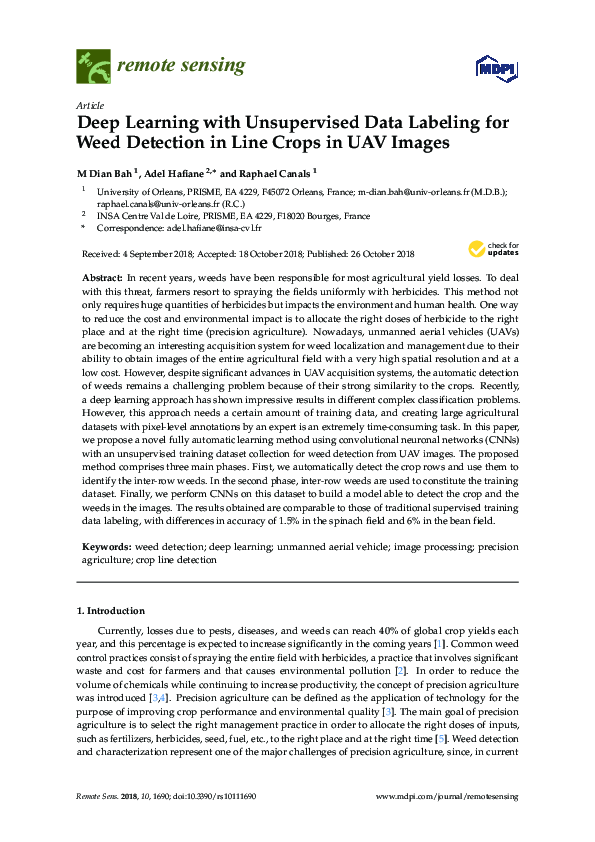 Pdf Deep Learning With Unsupervised Data Labeling For Weeds Detection