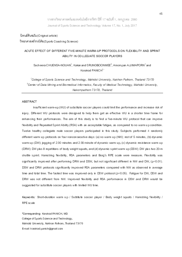(PDF) Acute Effect of Different Five-Minute Warm-Up Protocols on Flexibility and Sprint Ability ...