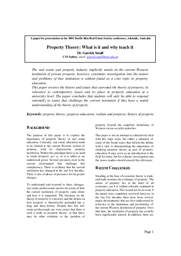 (PDF) Property Theory: What is it and why teach it