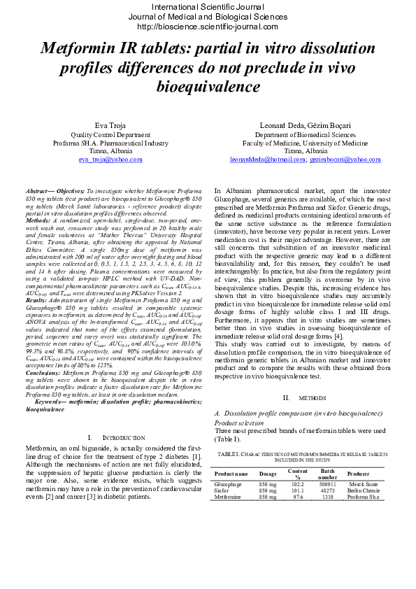 (PDF) Metformin IR tablets : partial in vitro dissolution profiles ...