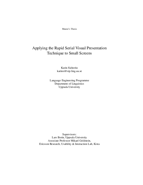 Pdf Applying The Rapid Serial Visual Presentation Technique To Small