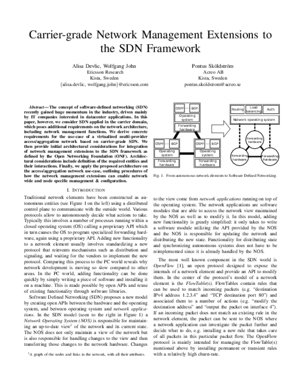 (PDF) Carrier-grade Network Management Extensions to the SDN Framework