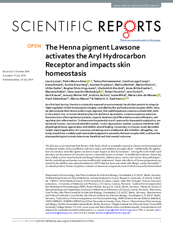 (PDF) The Henna pigment Lawsone activates the Aryl Hydrocarbon Receptor ...