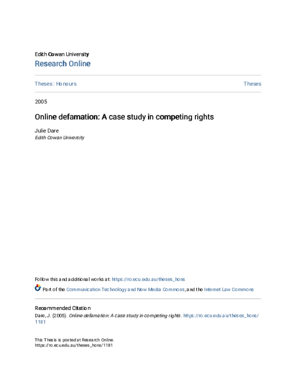 (PDF) Online defamation: A case study in competing rights