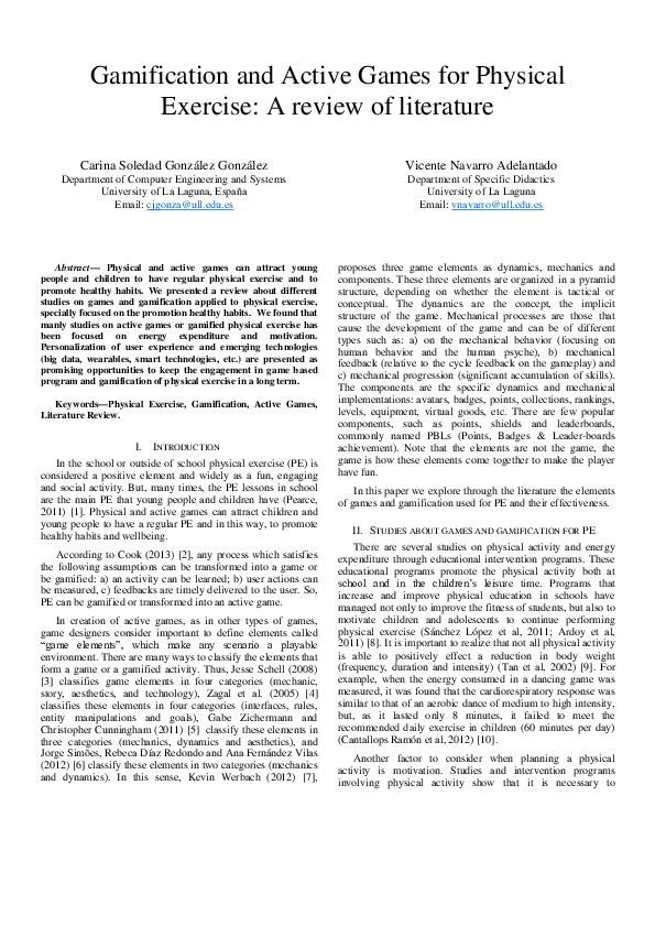 (PDF) Gamification and Active Games for Physical Exercise: A review of ...
