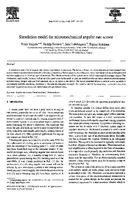 (PDF) Simulation model for micromechanical angular rate sensor