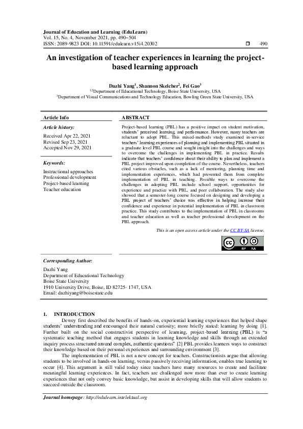 (PDF) An investigation of teacher experiences in learning the ...