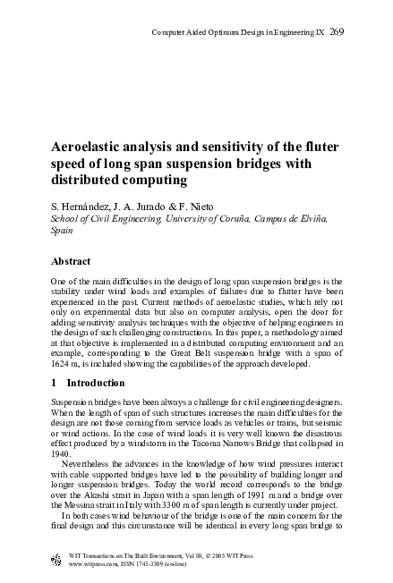 (PDF) Aeroelastic Analysis And Sensitivity Of The FluterSpeed Of Long Span Suspension Bridges ...