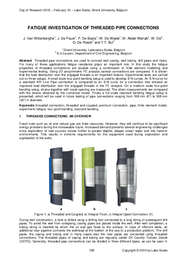 (PDF) Fatigue investigation of threaded pipe connections