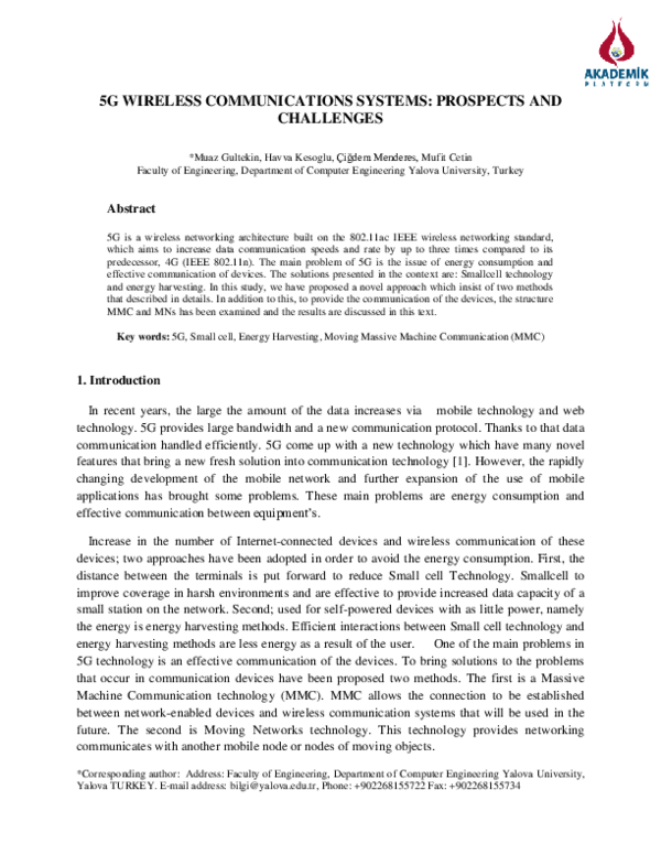 (PDF) 5G Wireless Communications Systems: Prospects and Challenges