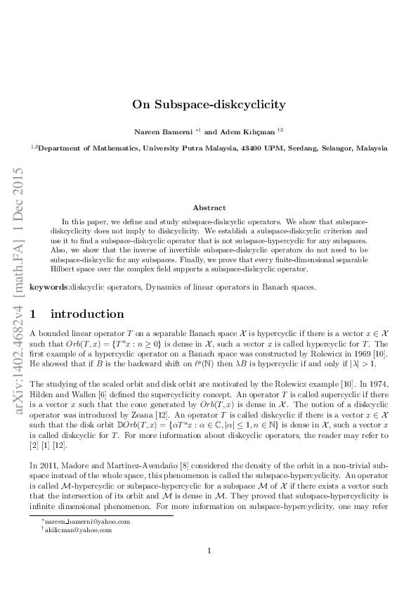 (PDF) On subspaces diskcyclicity