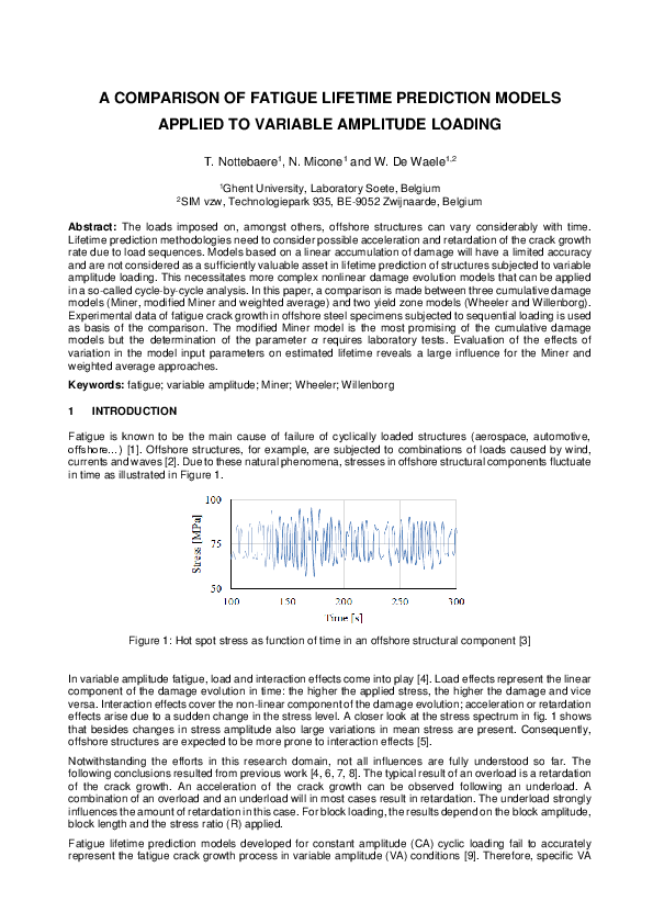 (PDF) A comparison of fatigue lifetime prediction models applied to variable amplitude loading
