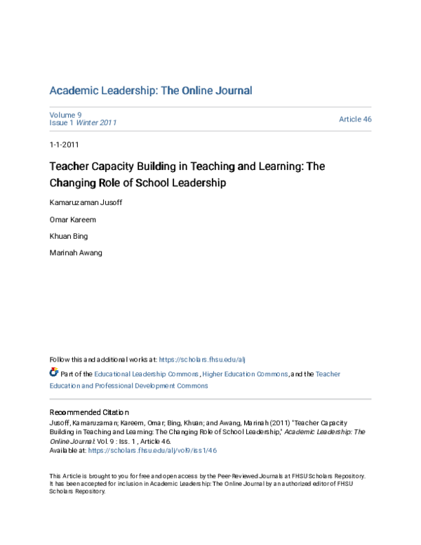 (PDF) Teacher Capacity Building in Teaching and Learning: The Changing ...