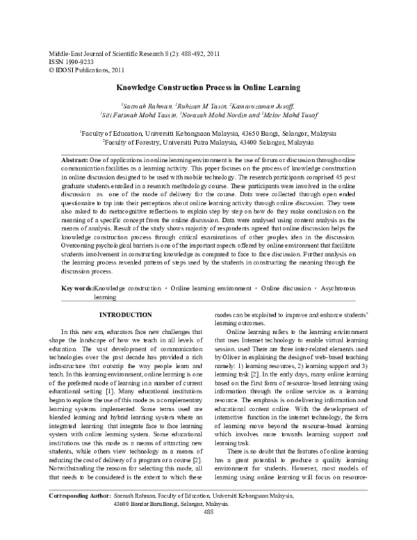 (PDF) Knowledge Construction Process in Online Learning