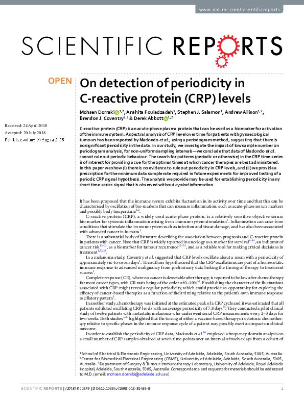 (PDF) On detection of periodicity in C-reactive protein (CRP) levels
