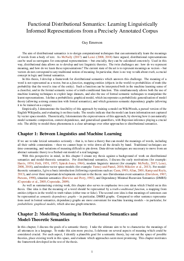 (PDF) Functional distributional semantics: learning linguistically informed representations from ...
