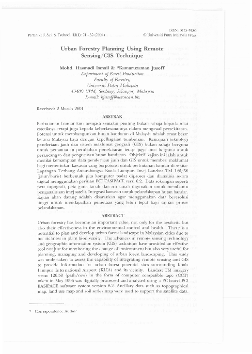 (PDF) Urban Forestry Planning Using Remote Sensing/GIS Technique