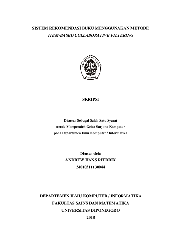 (PDF) Sistem Rekomendasi Buku Menggunakan Metode Item-Based ...