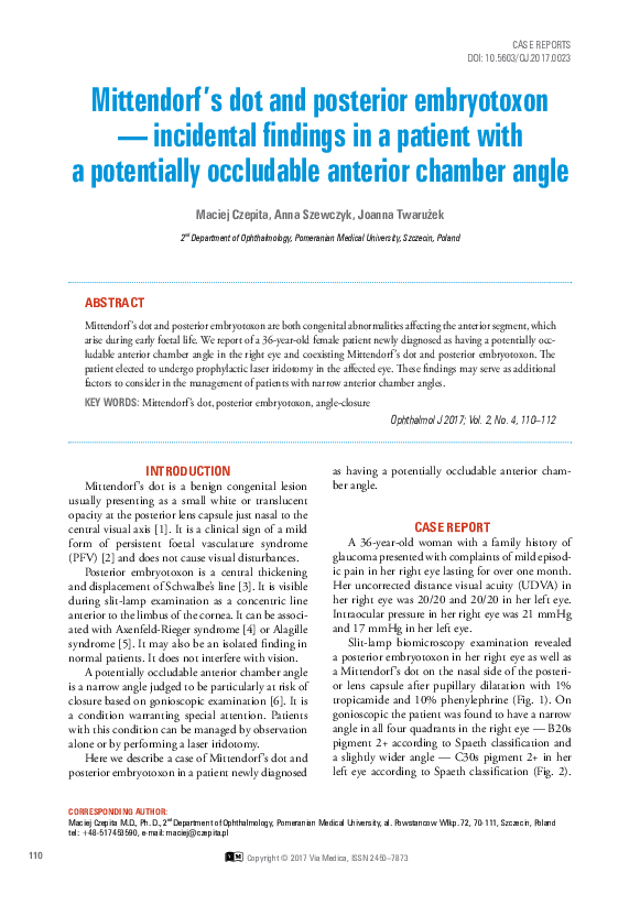 (PDF) Mittendorf’s dot and posterior embryotoxon — incidental findings ...
