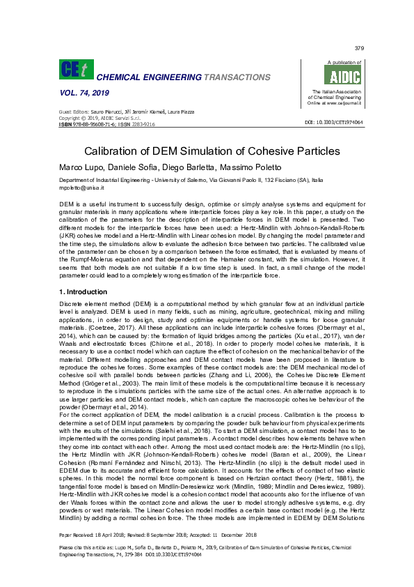 (PDF) Calibration of Dem Simulation of Cohesive Particles