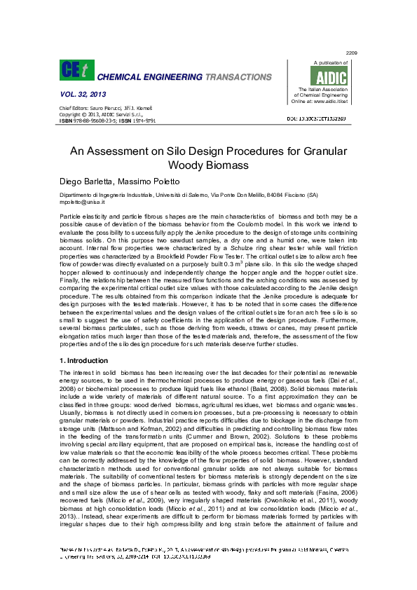(PDF) An Assessment on Silo Design Procedures for Granular Woody Biomass
