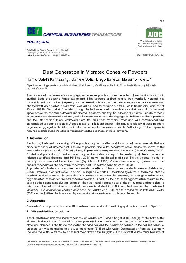 (PDF) Dust Generation in Vibrated Cohesive Powders